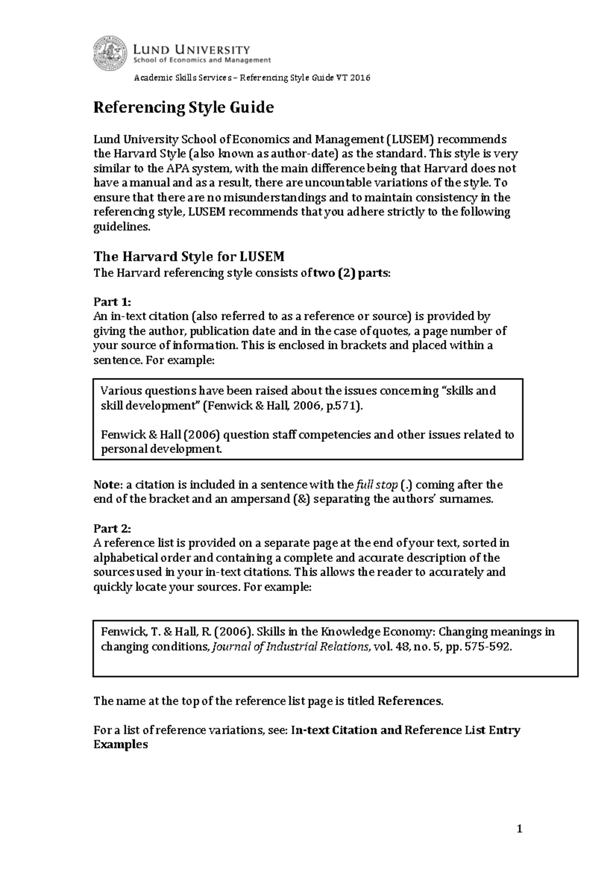 Referencing Guidelines for Lund University School of Economics and ...
