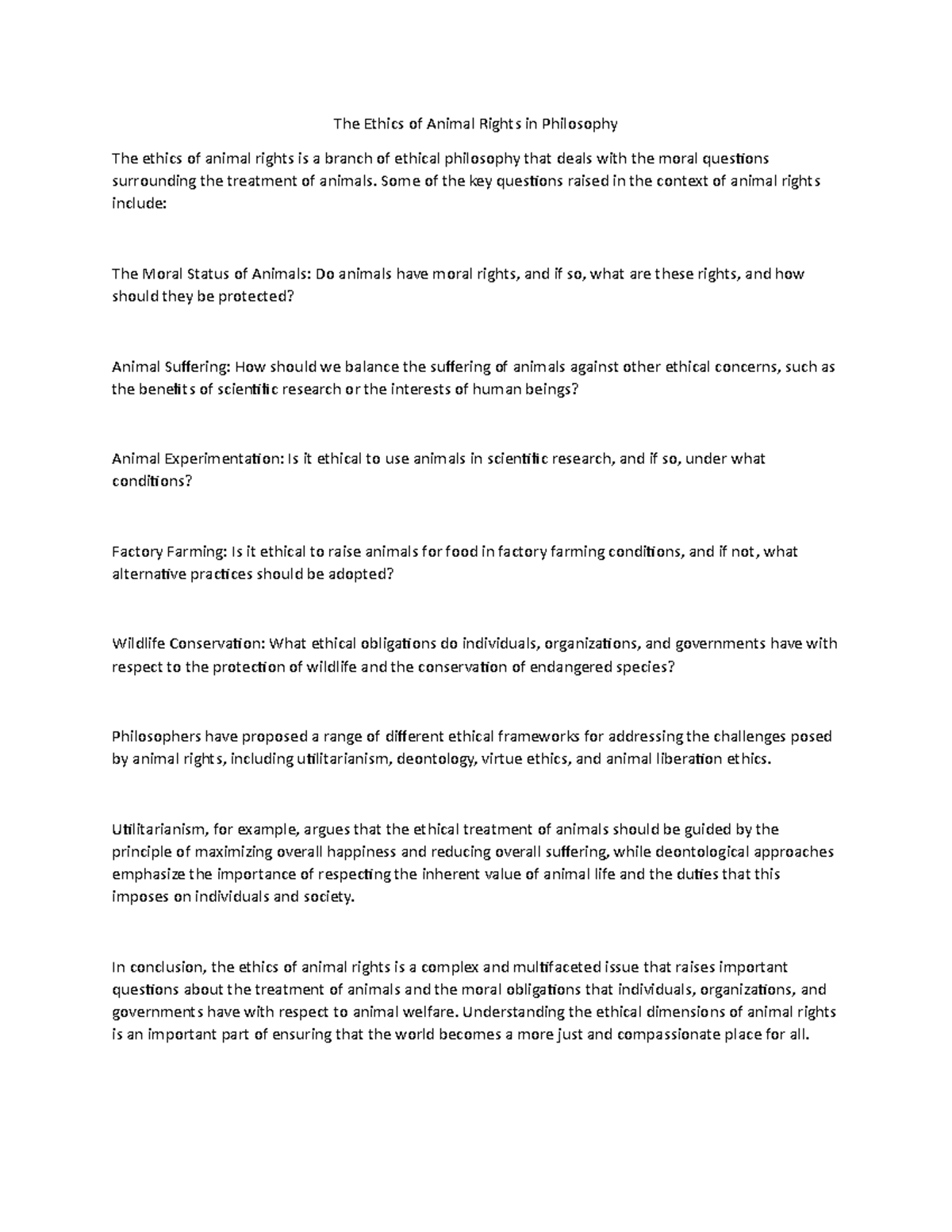 The Ethics of Animal Rights in Philosophy - The ethics of animal rights ...