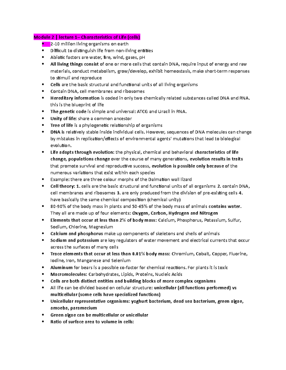 Bio 121 Module 2 extra lecture notes - Module 2 | lecture 1 ...