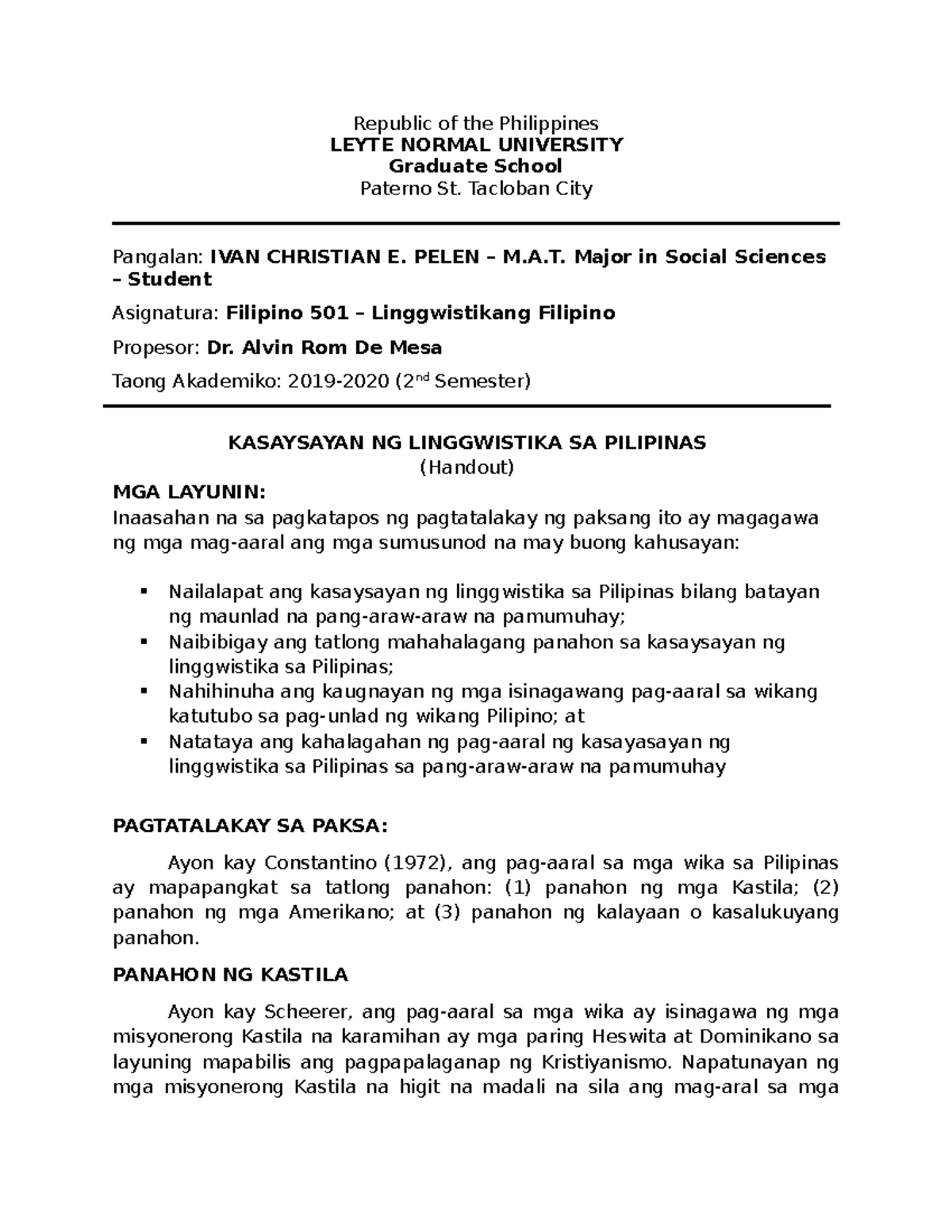 463747782-1-Kasaysayan-ng-Linggwistika-sa-Pilipinas-docx - Republic of ...