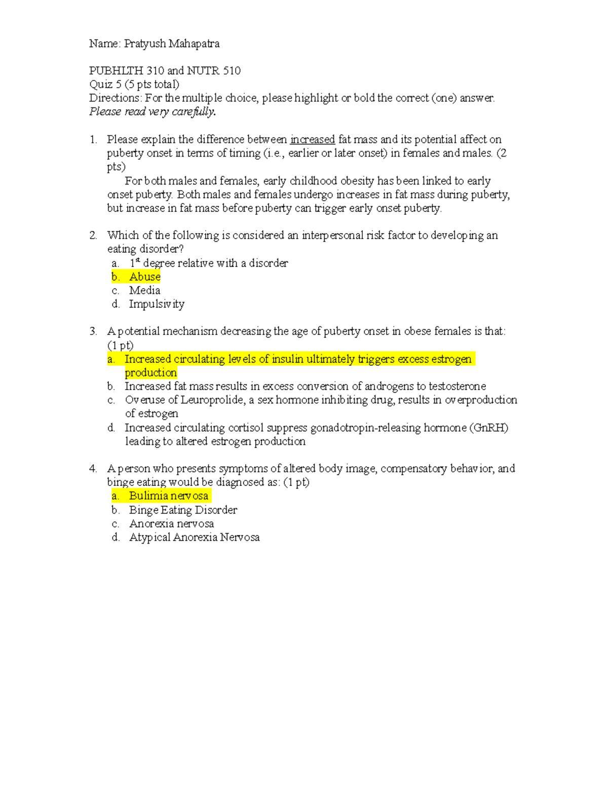 Quiz5 blank W 20 - public health essay assignment - Name: Pratyush ...