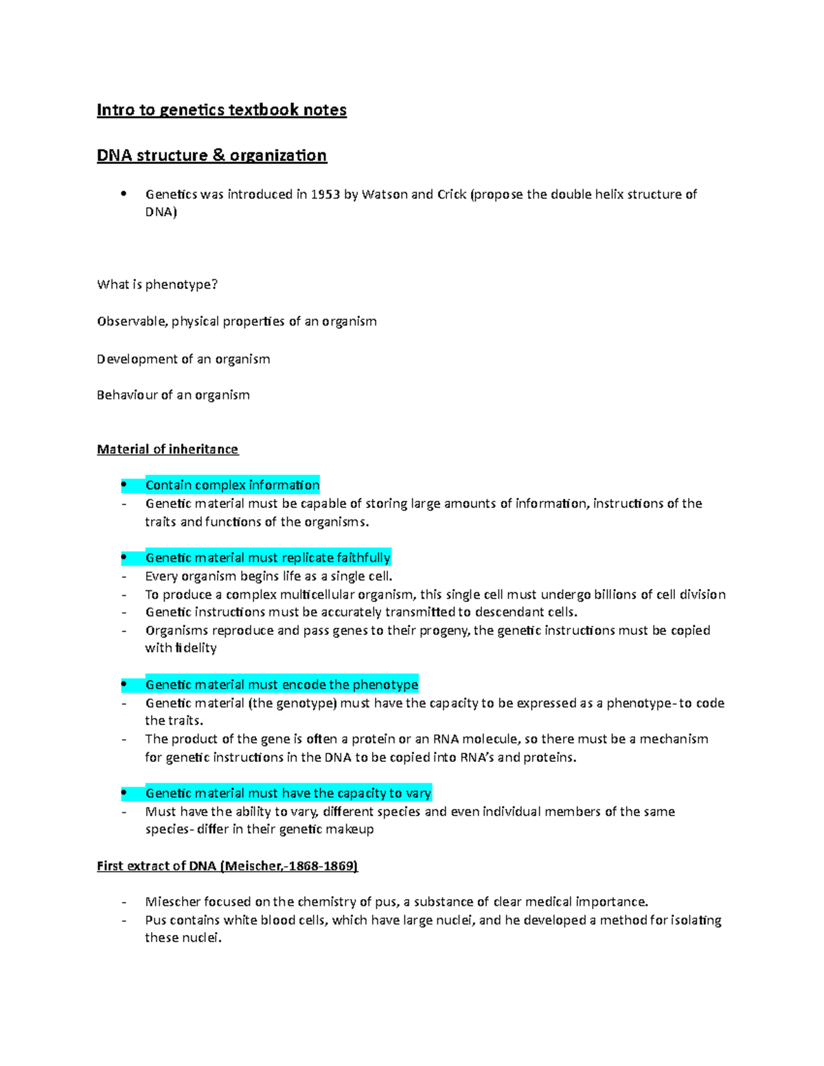DNA structure and Organization - Intro to genetics textbook notes DNA ...