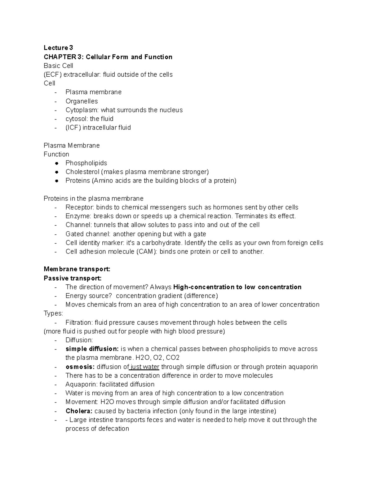 Ch 3&4 Cell and Protein Synthesis - Lecture 3 CHAPTER 3: Cellular Form ...