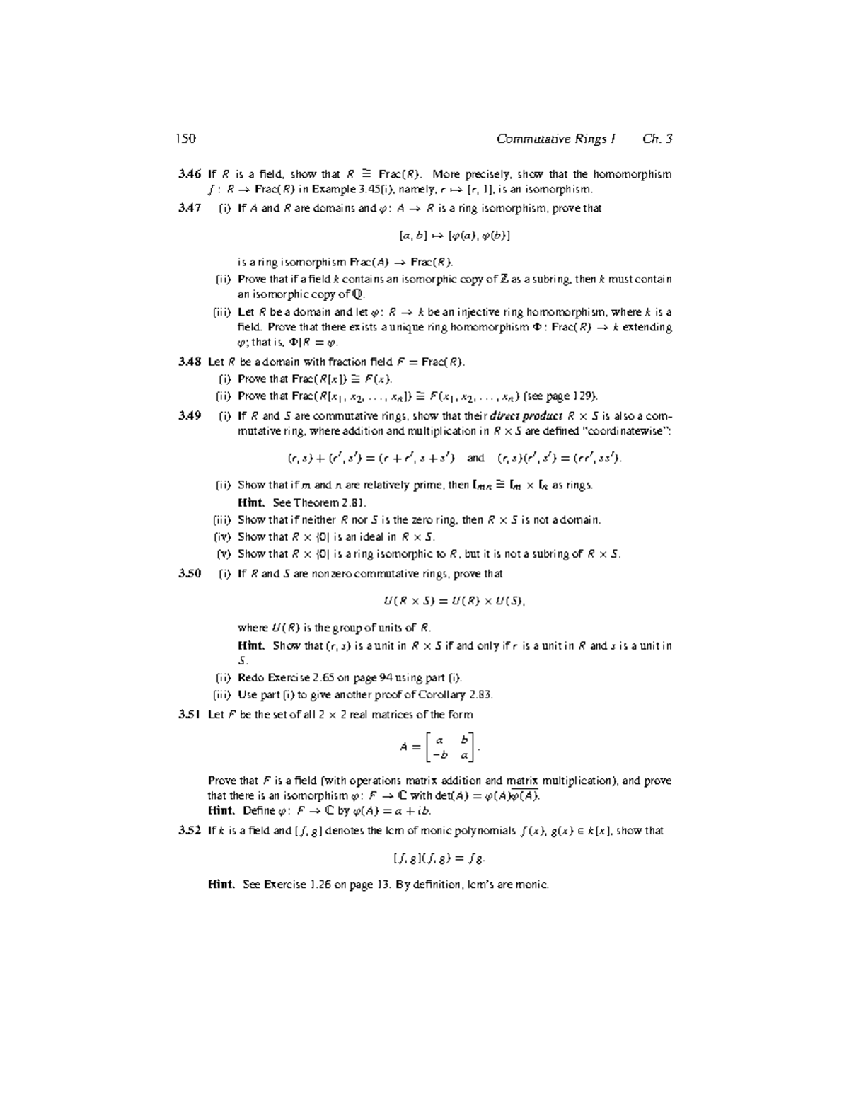 Basic Algebra 101 - 150 Commutative Rings I Ch. 3 3 If R is a field ...