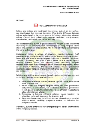 Module 3 Lesson 2 THE Globalization OF Religion - MODULE III LESSON 2 THE GLOBALIZATION OF ...