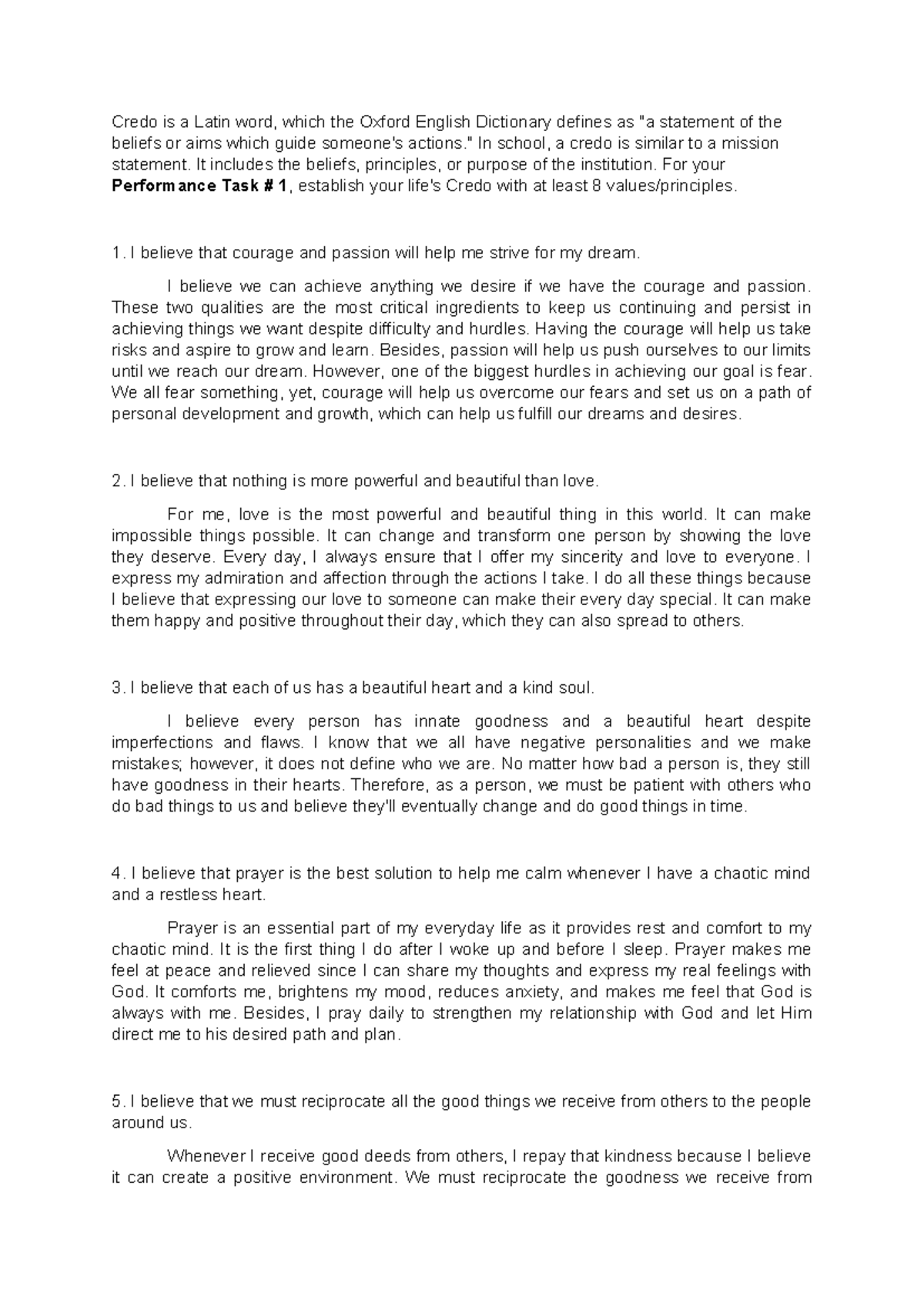 Life Credo Philosophy - Credo is a Latin word, which the Oxford English ...