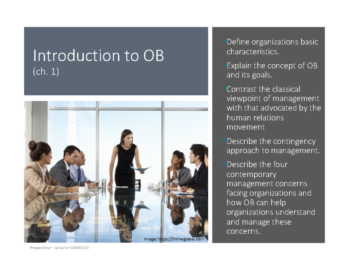 Business Behaviour - Introduction to OB (ch. 1) Define organizations ...