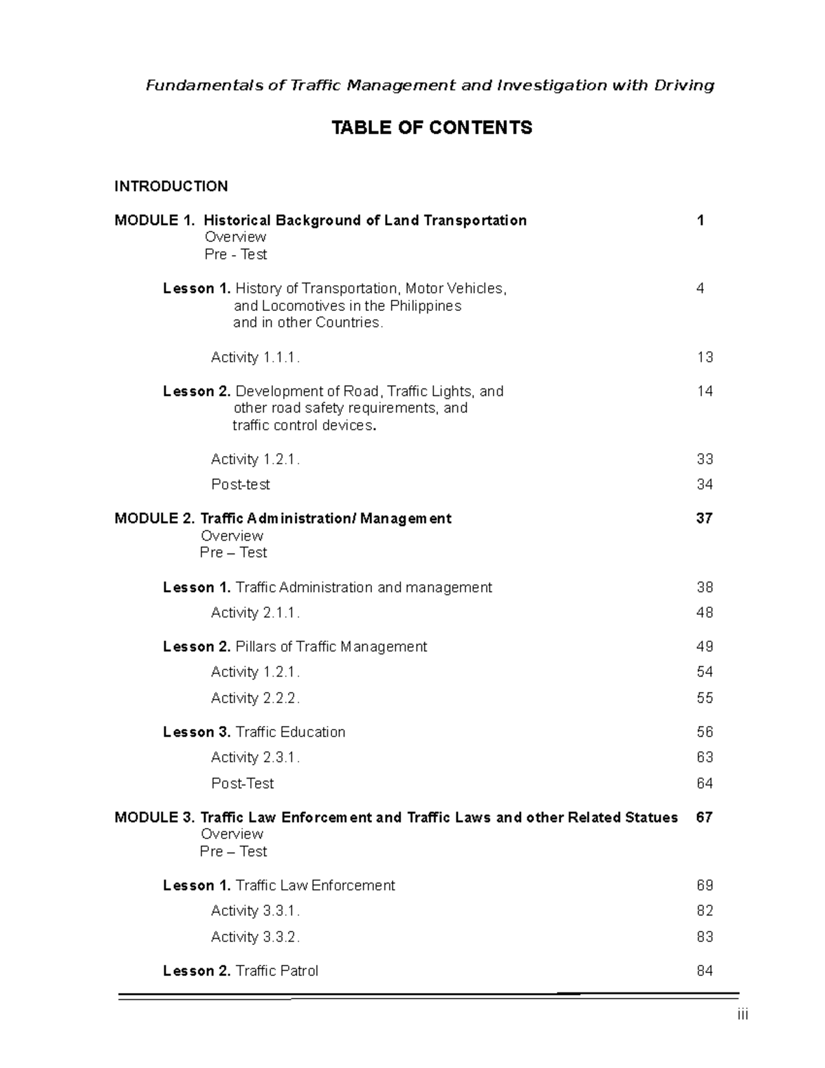 4. Table of Content - Course topic - Fundamentals of Traffic Management ...