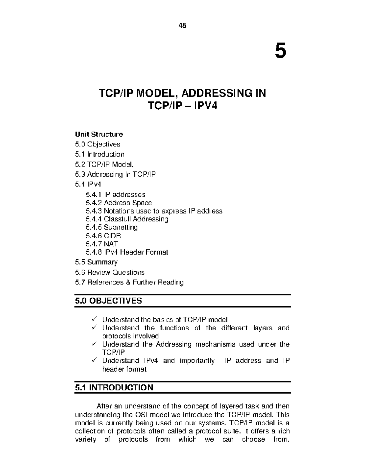 Digital communications Unidad 5 - 5 TCP/IP MODEL, ADDRESSING IN TCP/IP – IPV Unit Structure 5 ...