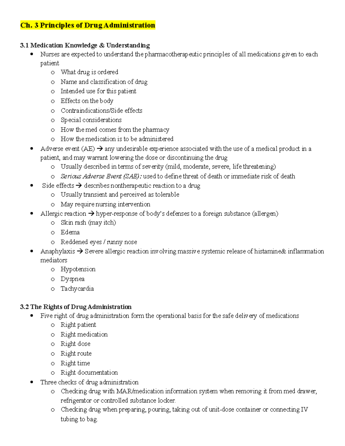 Ch. 3 Principles of Drug Administration Notes - Ch. 3 Principles of ...