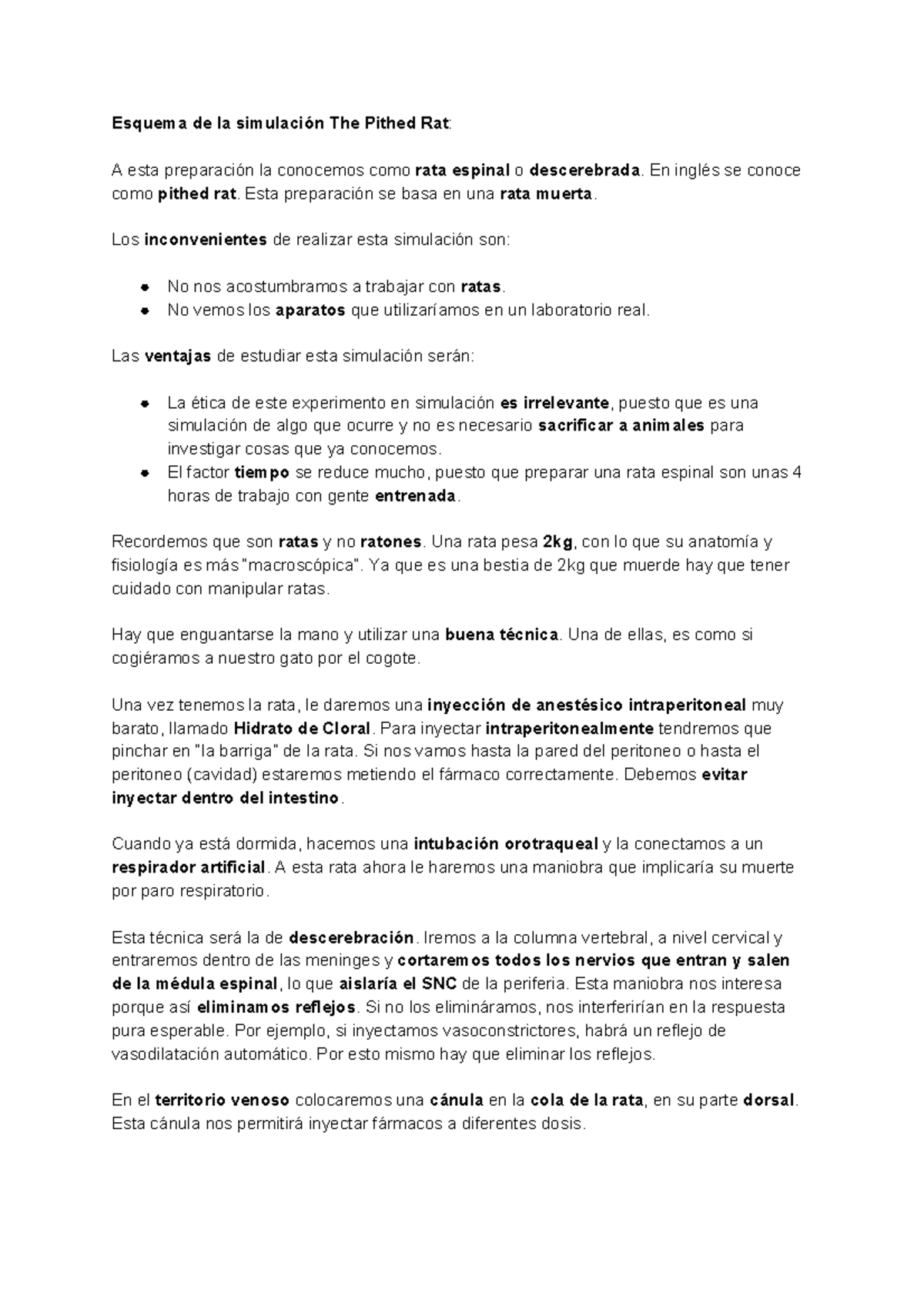 Práctica Informática 1: The Pithed Rat - Esquema de la The Pithed : A ...