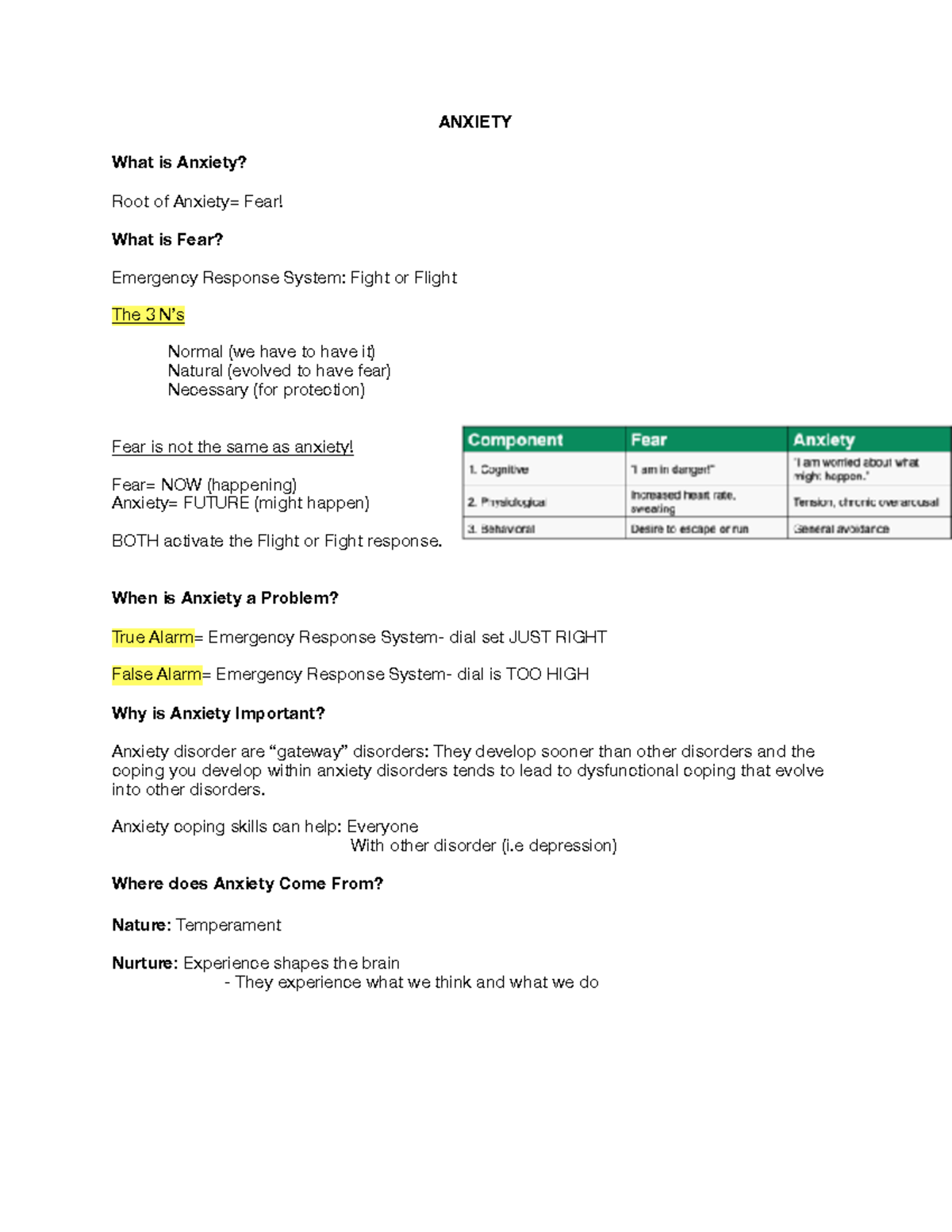 Anxiety - Abnormal Psychology Lecture Notes - ANXIETY What is Anxiety ...