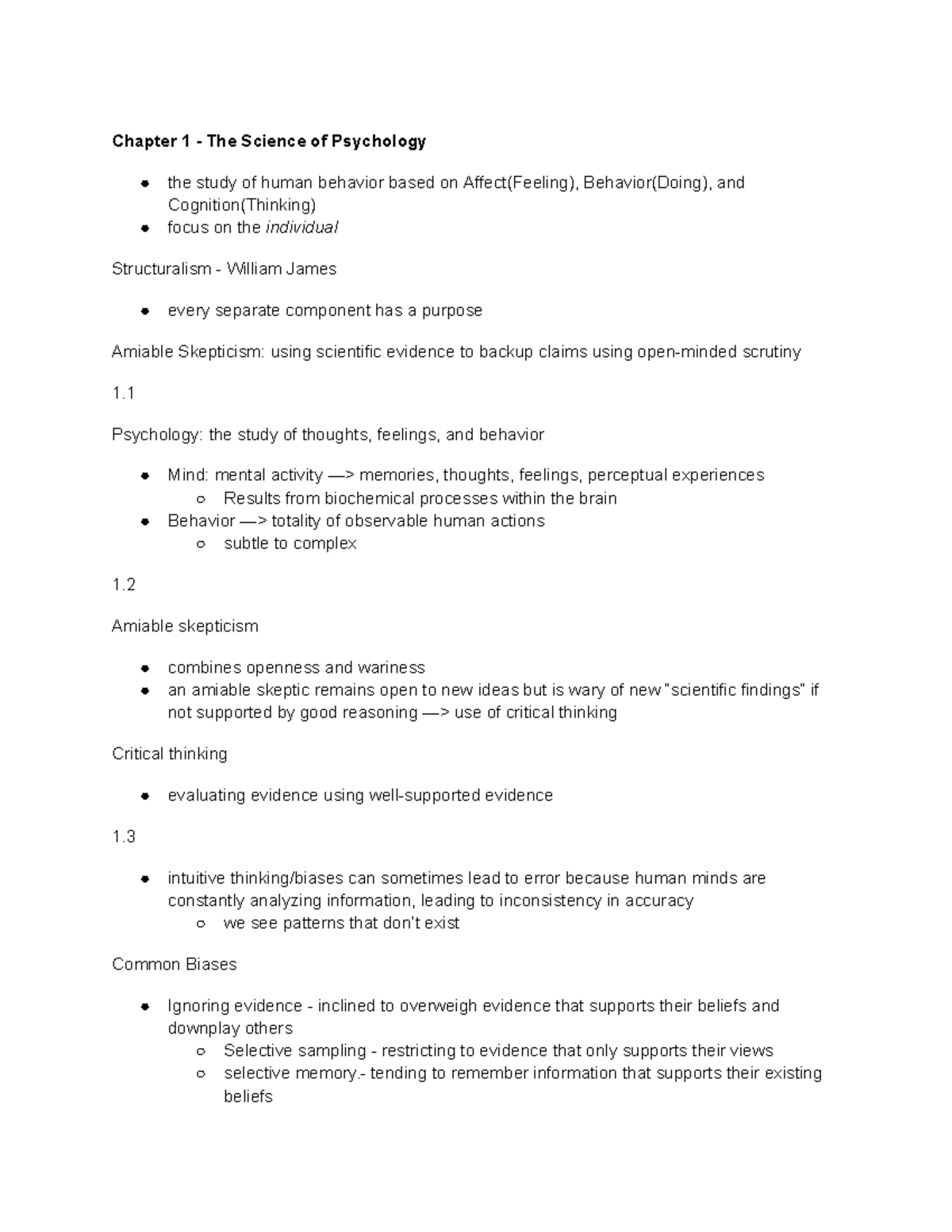 Psych 1101 Ch. 1 - Chapter 1 Textbook Notes - Chapter 1 - The Science ...