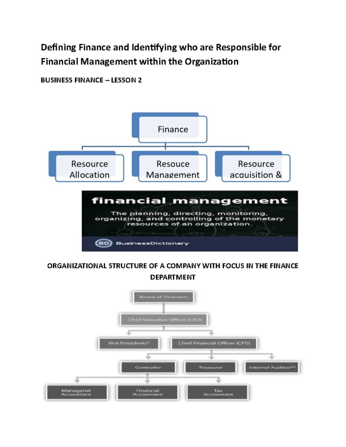 Business Finance - 2 - Defining Finance and Identifying who are ...