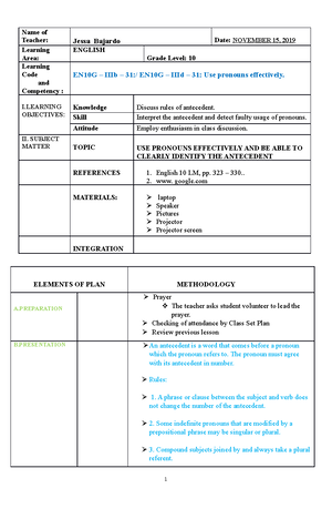 Lesson Plan for Grade 10 - LESSON PLAN IN ENGLISH 10 Fourth Quarter ...