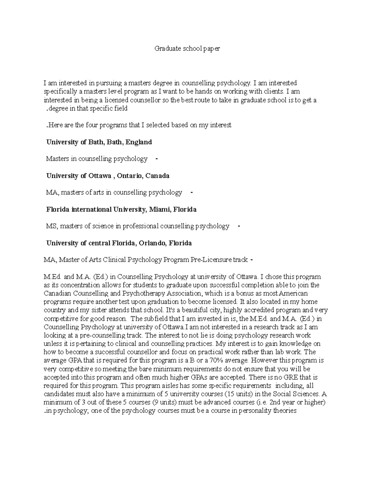 Grad school paper- PSYC 202 - SIU - Studocu