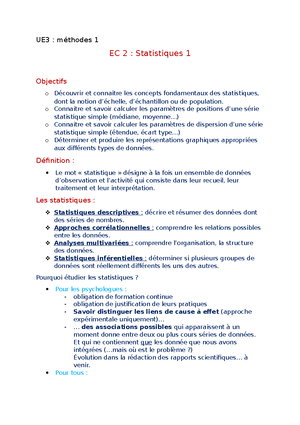 Psychologie L1s1 Statistiques Exercices Et Corrections Université