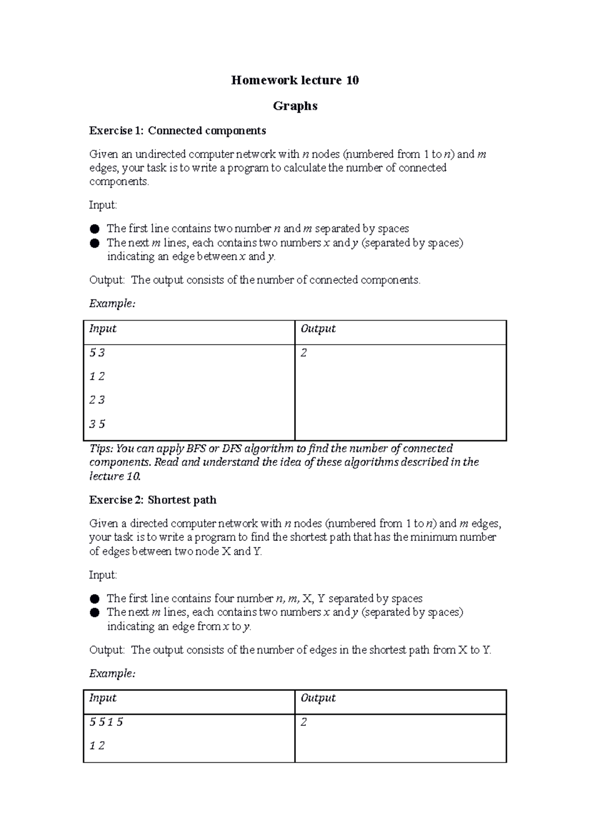 Lecture 10 Assignments - Homework lecture 10 Graphs Exercise 1 ...