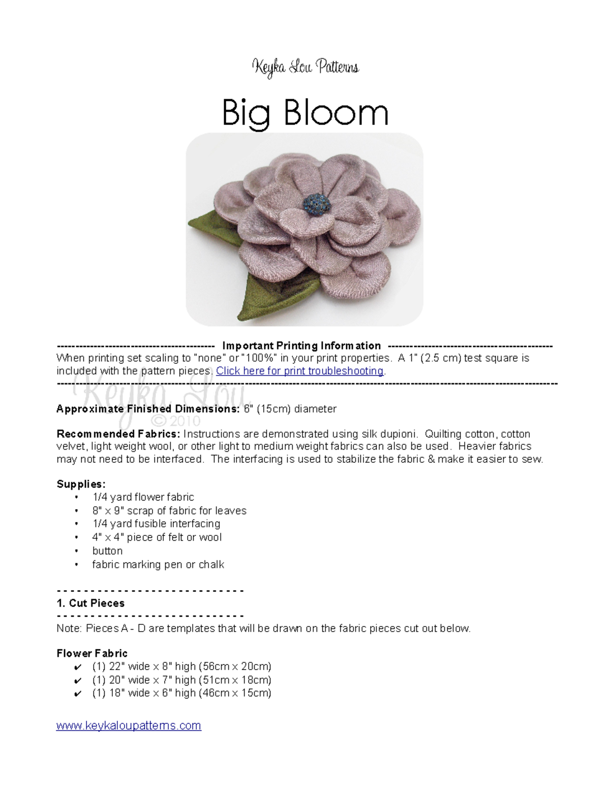 Big bloom sewing tutorial - Big Bloom - Important Printing Information ...