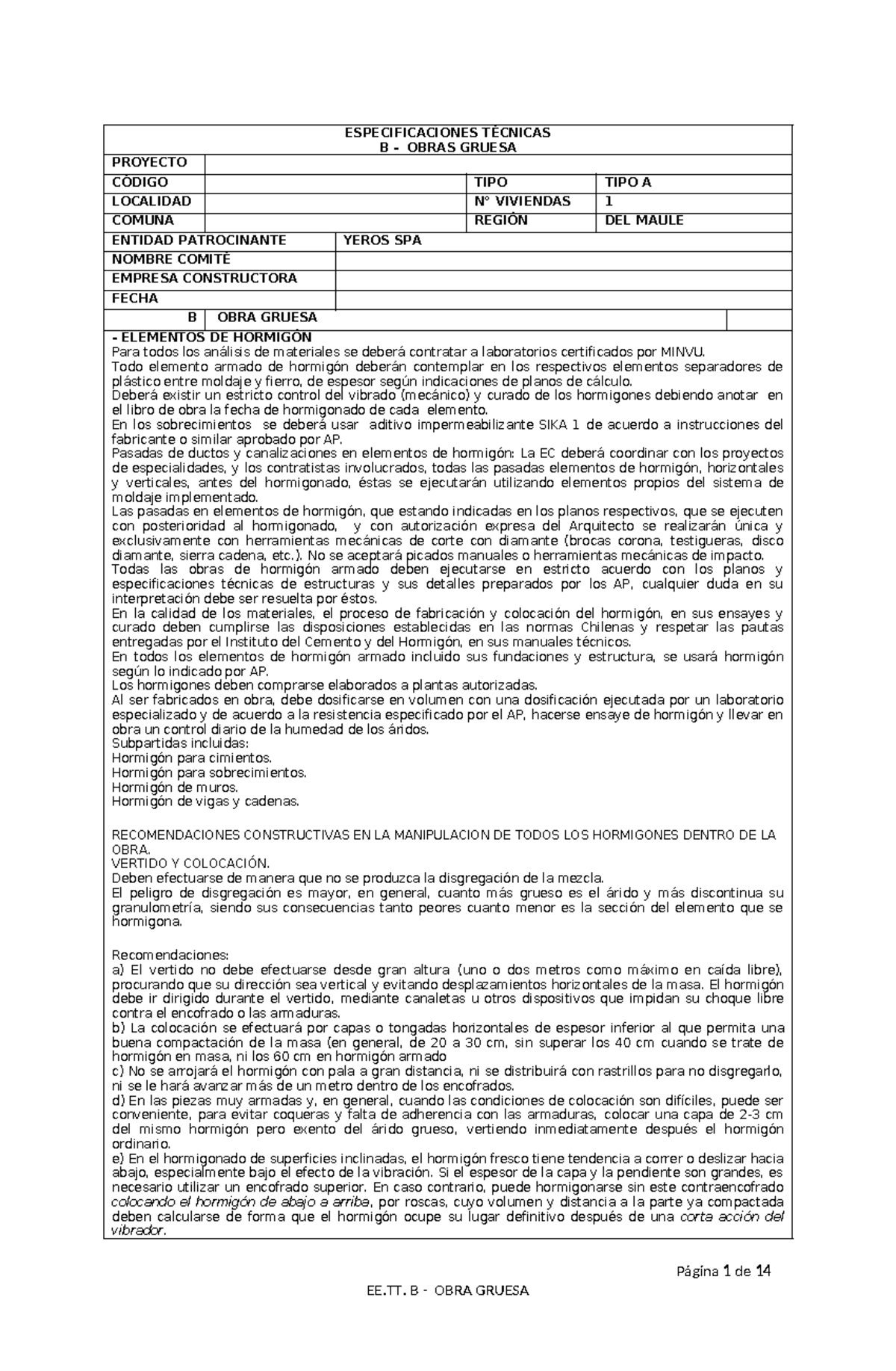 FORM. EETT B OBRA Gruesa (REV1) - ESPECIFICACIONES TÉCNICAS B - OBRAS ...