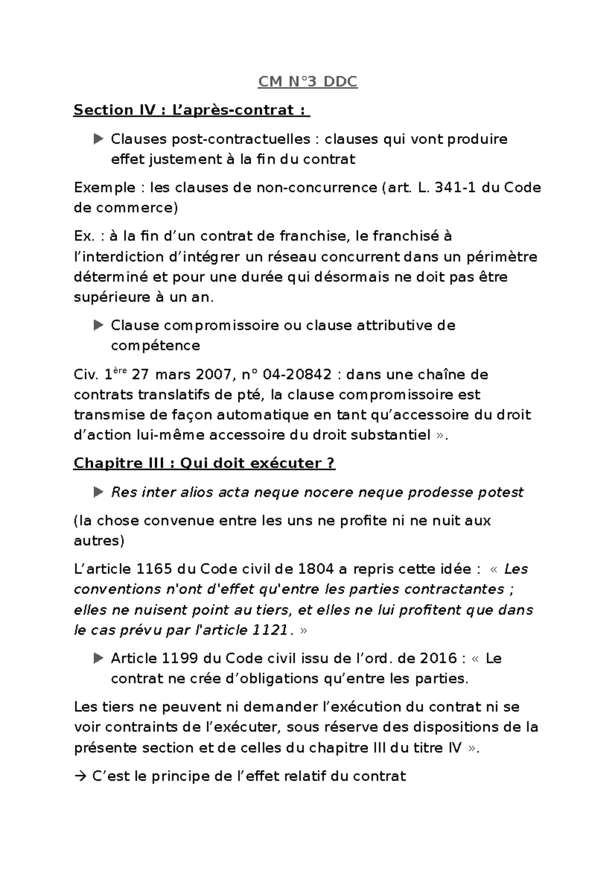 CM N°3 DDC - note - CM N°3 DDC Section IV : L’après-contrat : u Clauses ...
