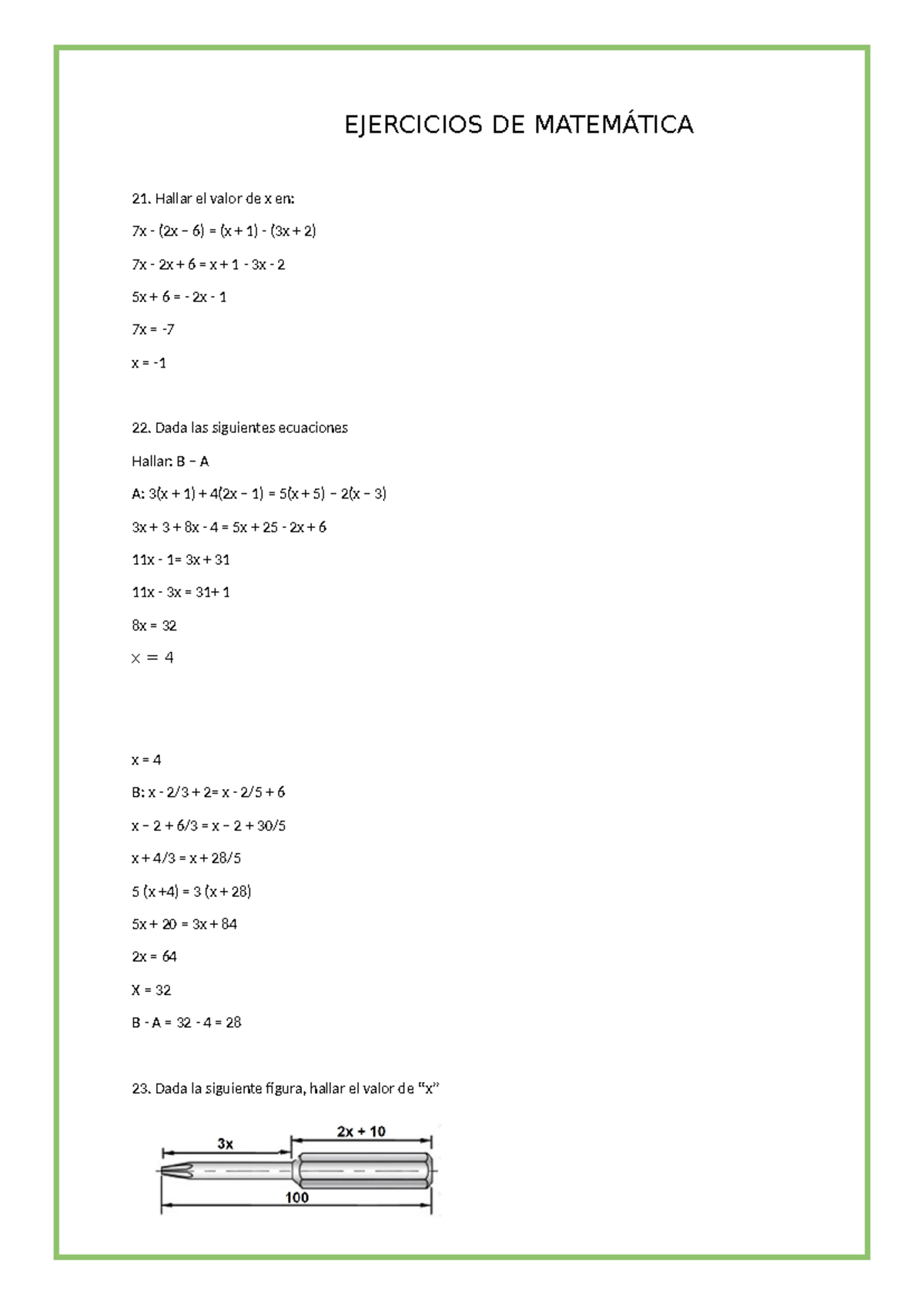 Ejercicios de matemáticas semana 2 - EJERCICIOS DE MATEMÁTICA 21 ...