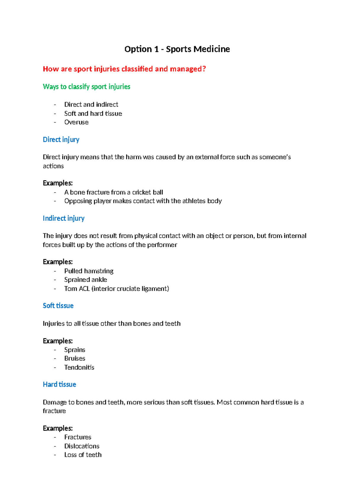 Sports Medicine Notes - Option 1 - Sports Medicine How are sport ...