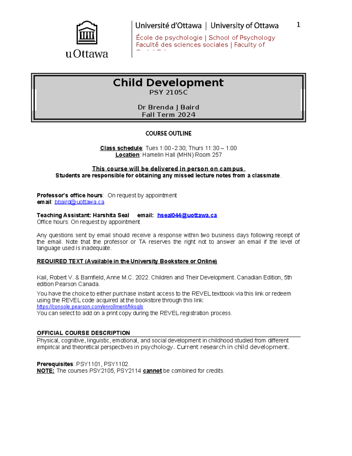 Syllabus 2105C Fall 20245 - Child Development PSY 2105C Dr Brenda J ...