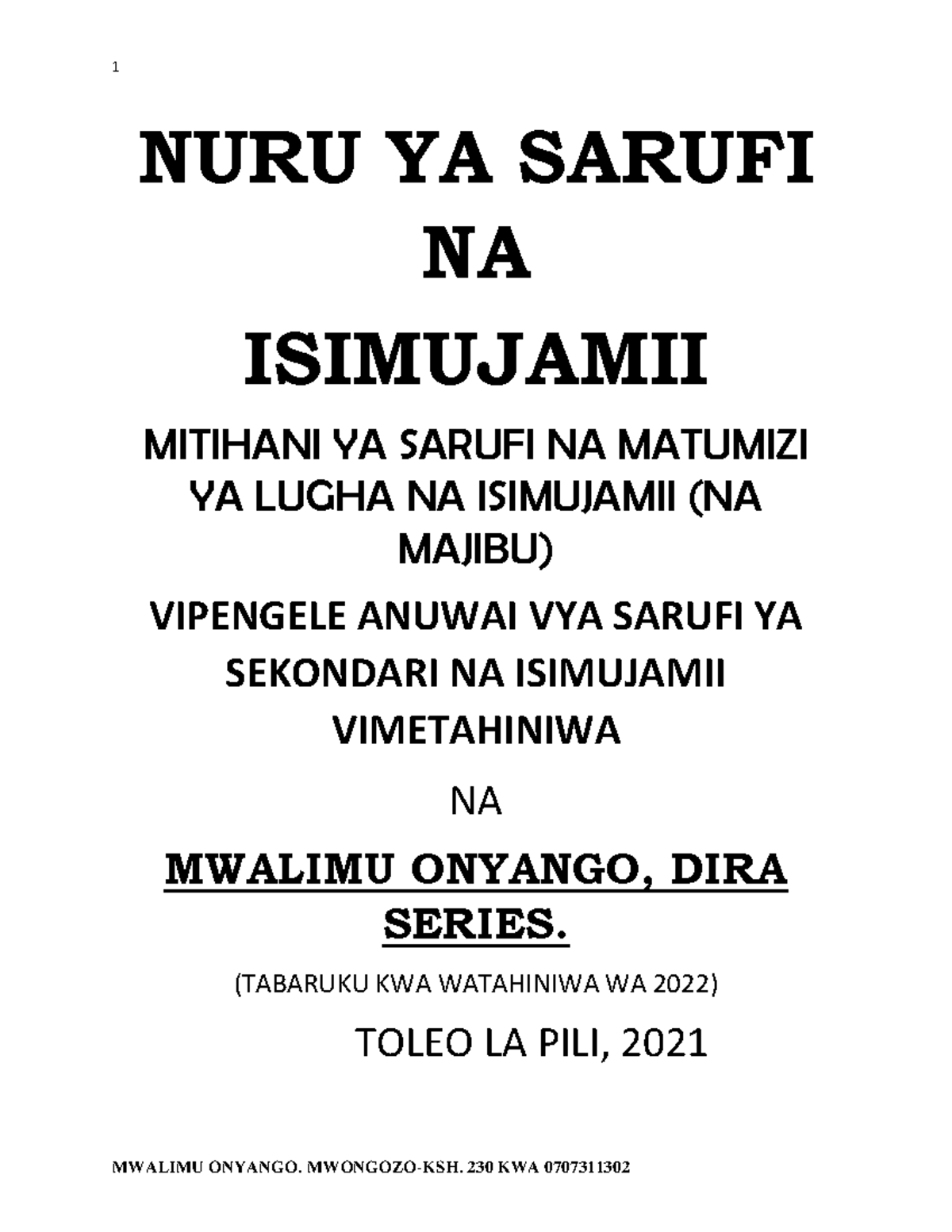 NURU YA Sarufi - SUMMARY QUESTIONS - NURU YA SARUFI NA ISIMUJAMII ...
