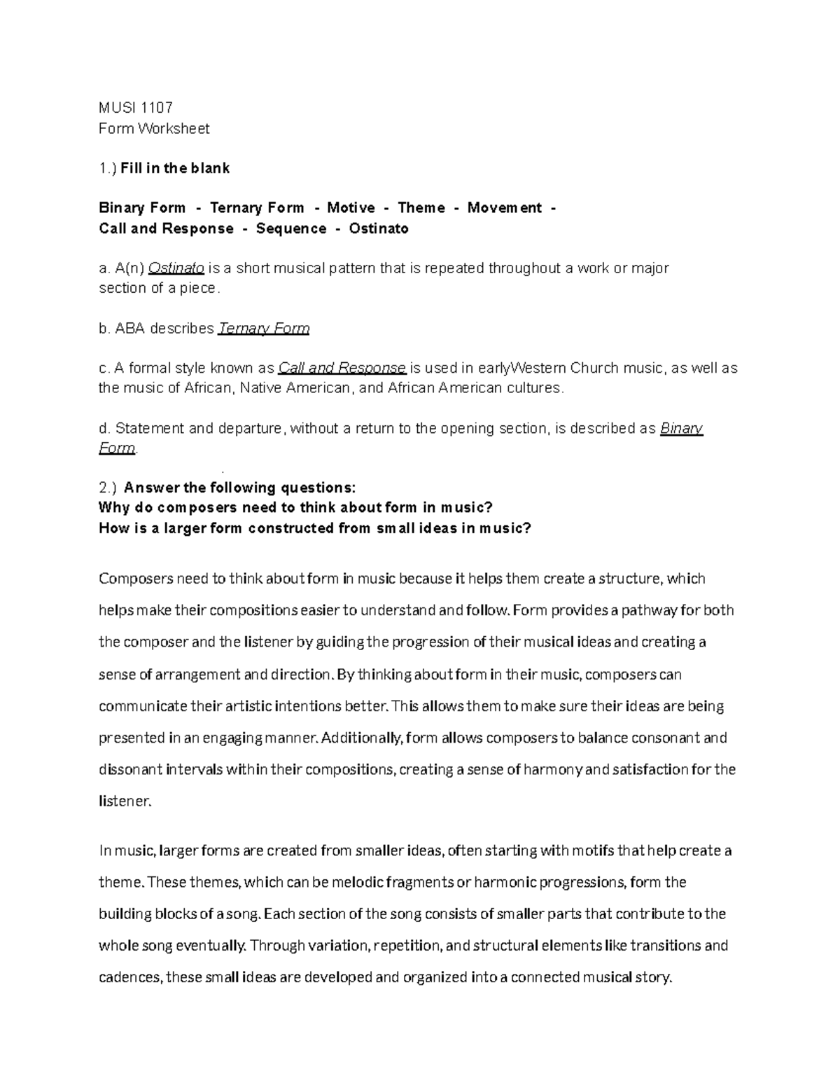 Form Worksheet - MUSI 1107 Form Worksheet 1.) Fill in the blank Binary ...