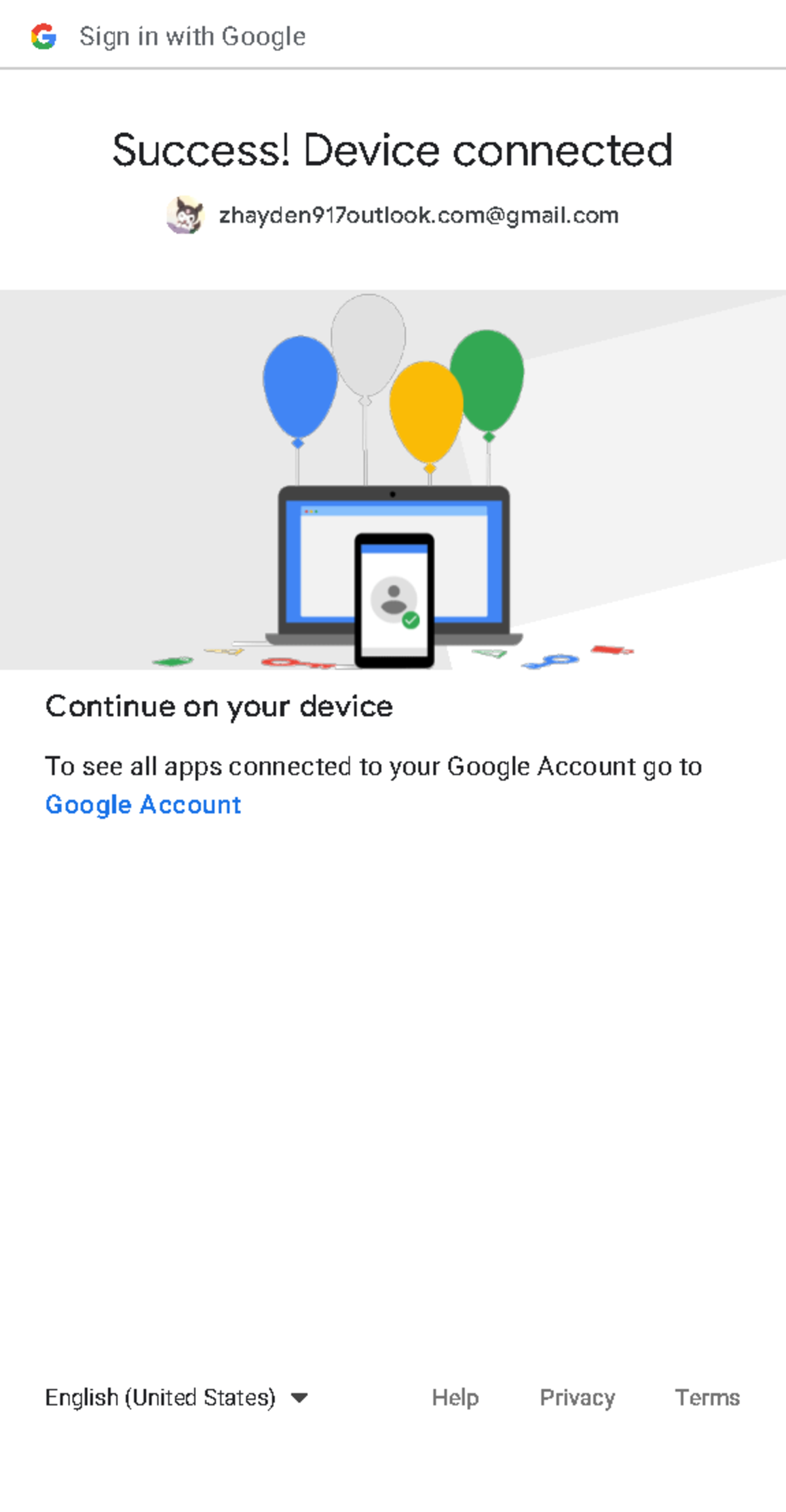 Sign in - Google Accounts - CHEM S20 - Success! Device connected ...
