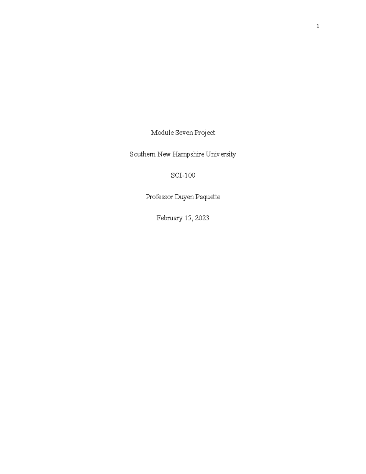 Module 7 Project - Not applicable - Module Seven Project Southern New Hampshire University SCI ...