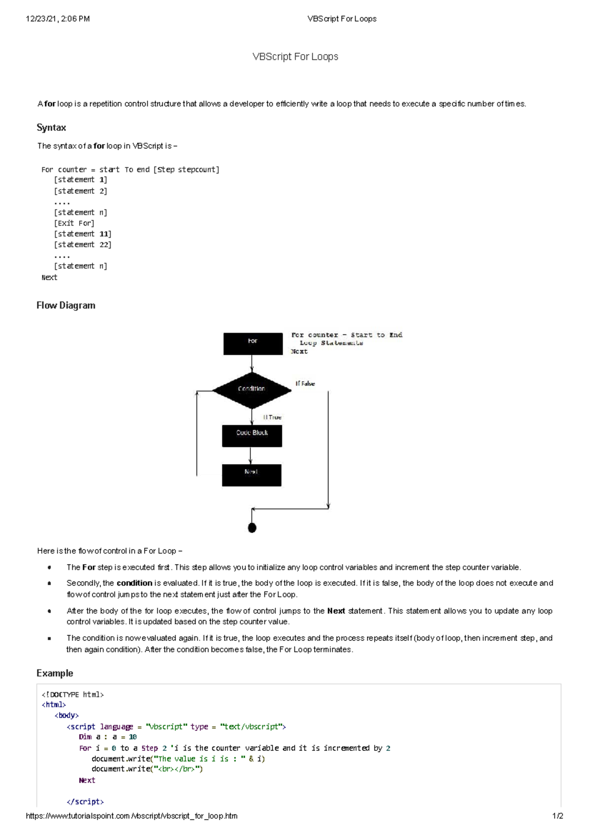 VBScript For Loops - dsddsd - 12/23/21, 2:06 PM VBScript For Loops ...