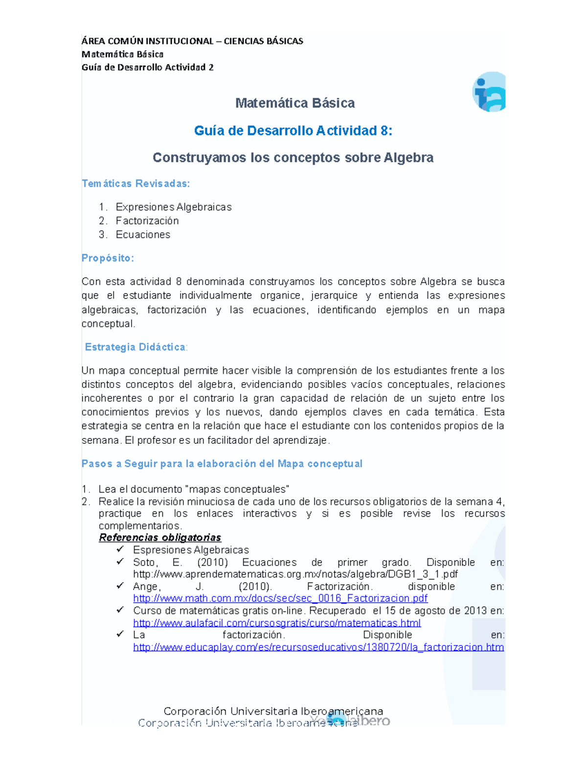 Guía de actividad 8 - Corporación Universitaria Iberoamericana Unidad ...