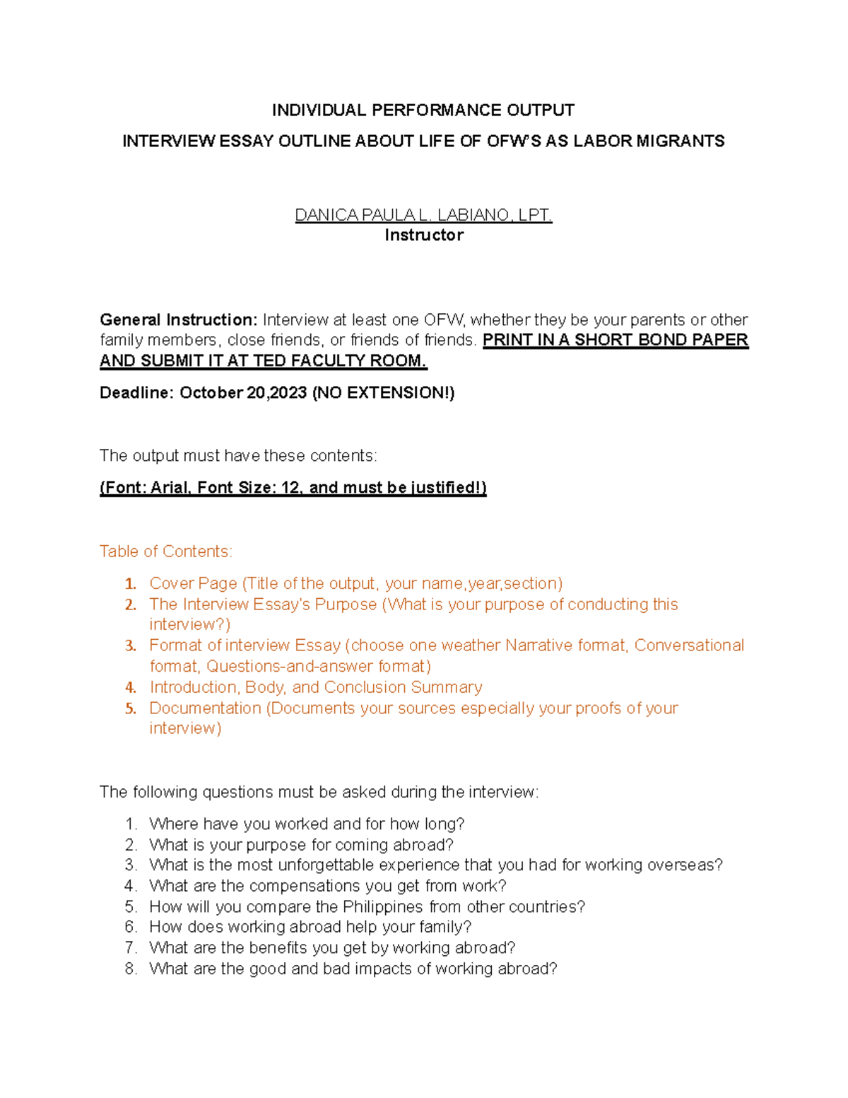 Individual Performance Output - INDIVIDUAL PERFORMANCE OUTPUT INTERVIEW ...