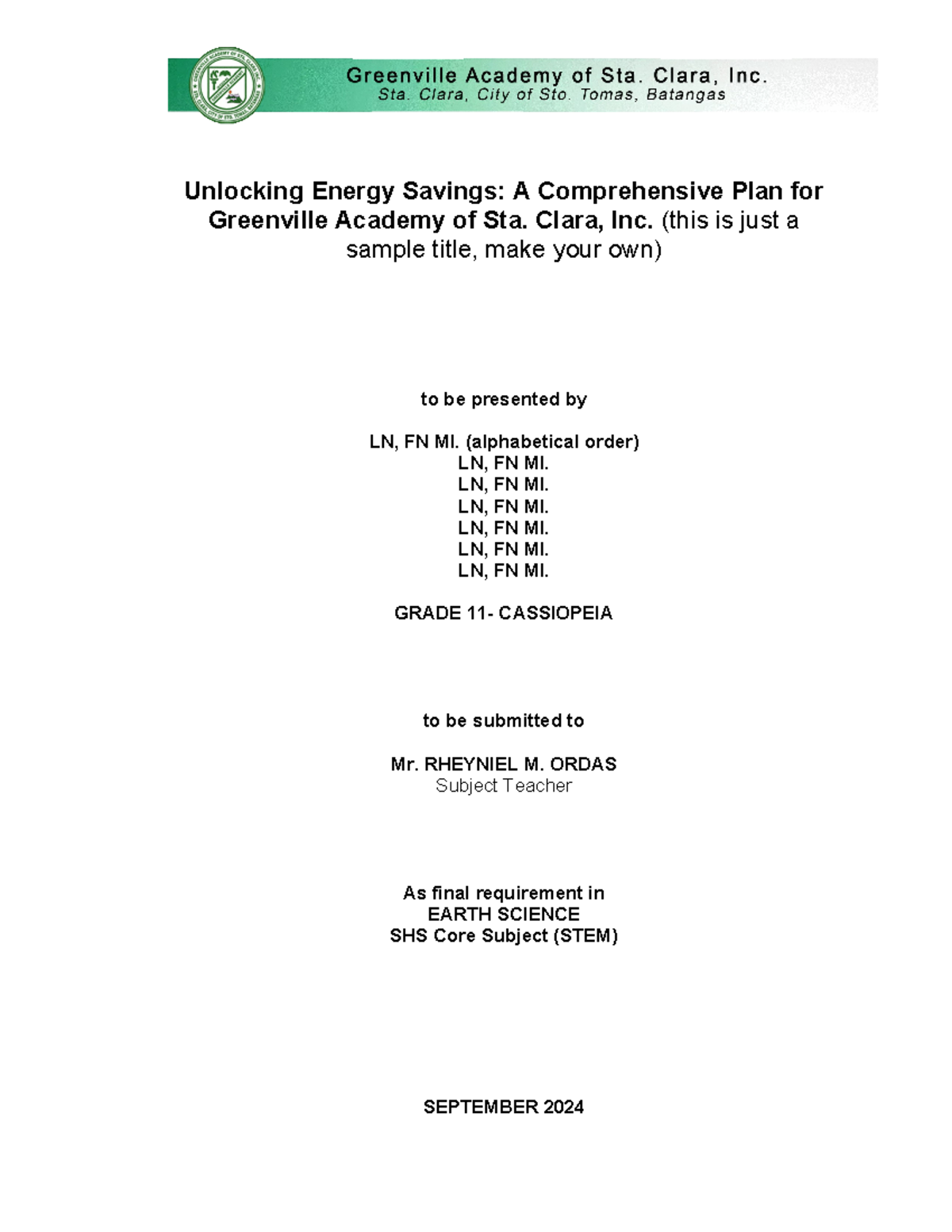Comprehensive Plan Sample Format - Unlocking Energy Savings: A ...