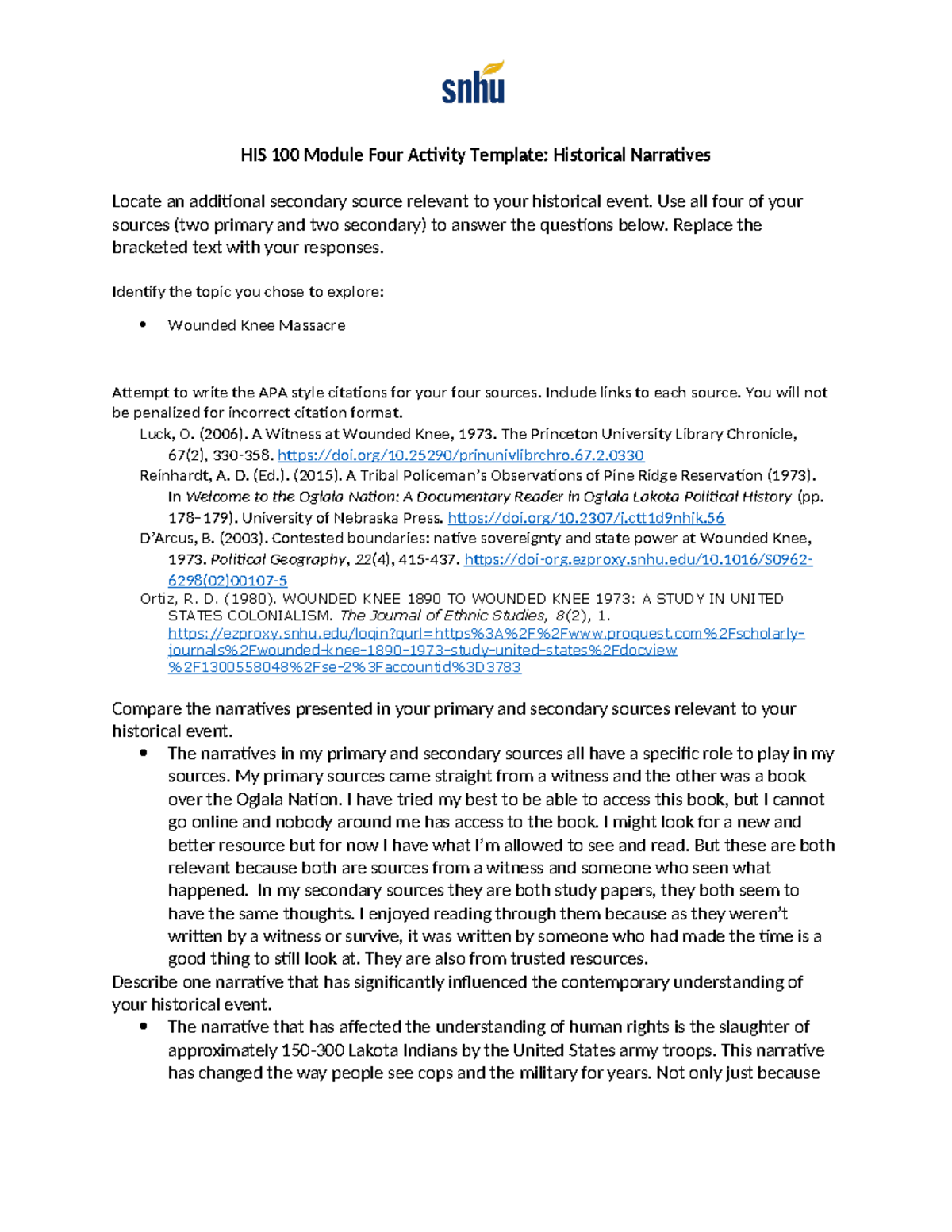 HIS 100 Module Four Activity Narratives Template - HIS 100 Module Four ...