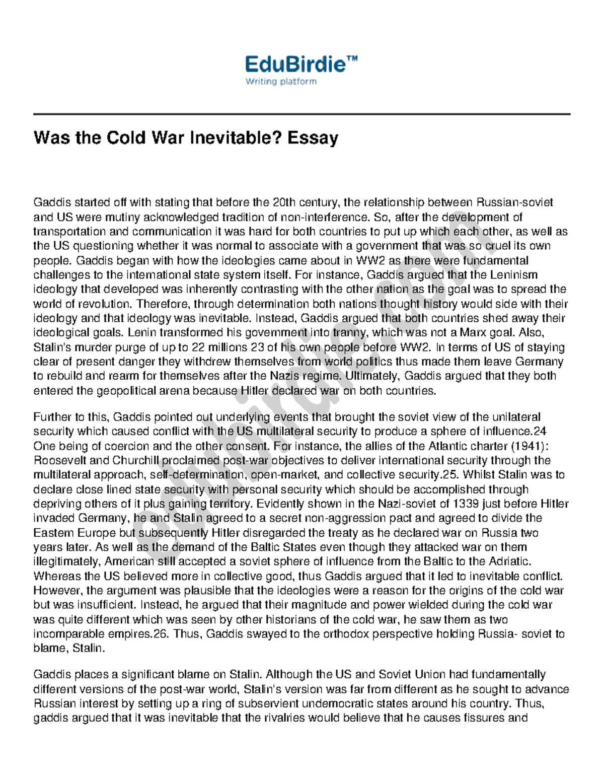 Was the Cold War Inevitable Essay - Was the Cold War Inevitable? Essay ...