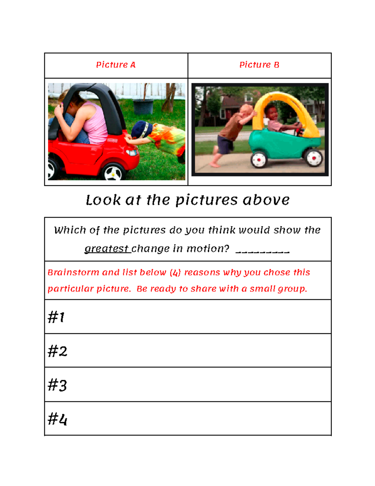 APK Forces and Motion 2023 Stengren - Picture A Picture B Look at the ...