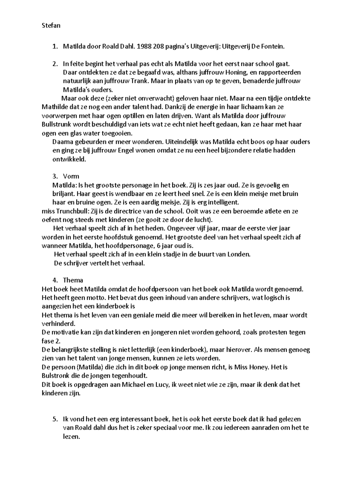 mathilda door Roald dahl - Stefan Matilda door Roald Dahl. 1988 208 ...