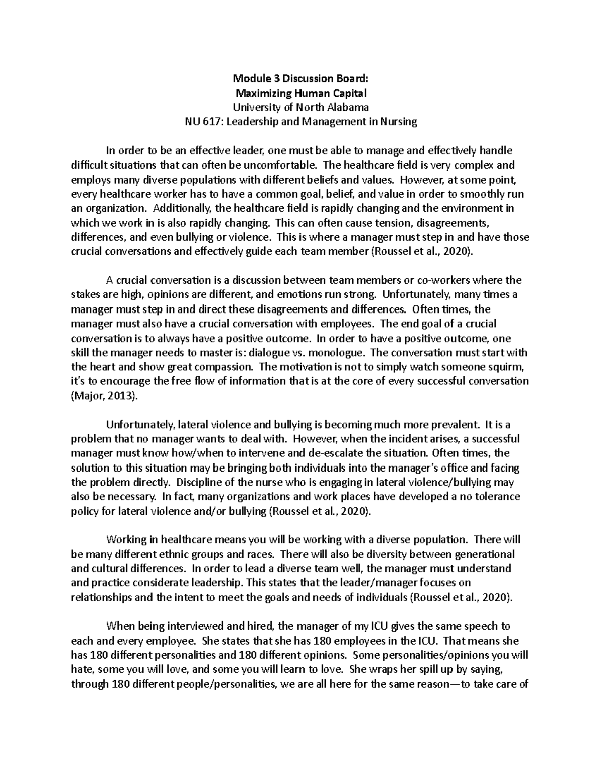 Module 3 Discussion Board - Module 3 Discussion Board: Maximizing Human ...