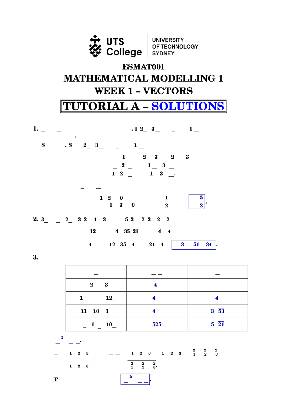 Week 1 - Tutorial A Solution - ESMAT MATHEMATICAL MODELLING 1 WEEK 1 – VECTORS TUTORIAL A ...