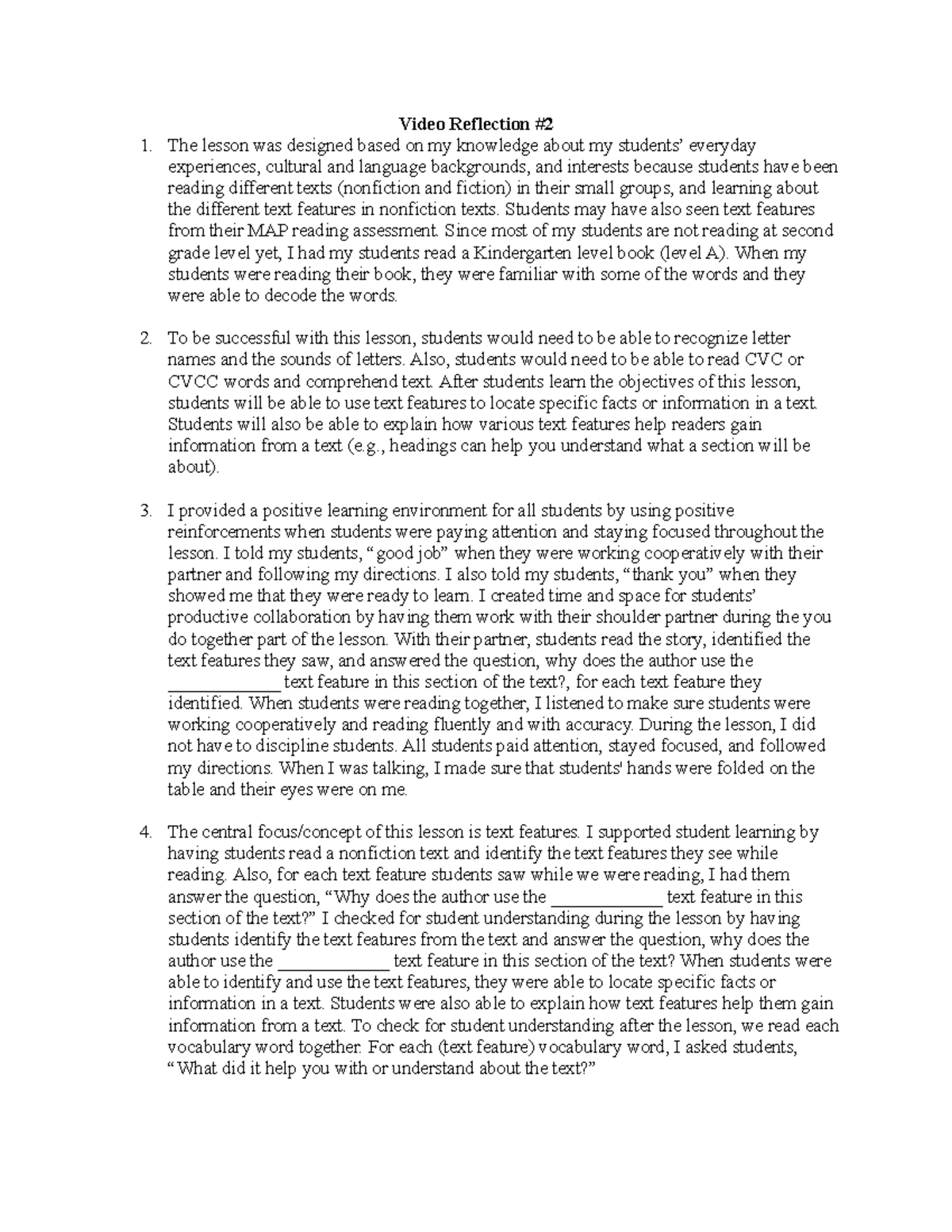 Video Reflection #2 - Students may have also seen text features from ...