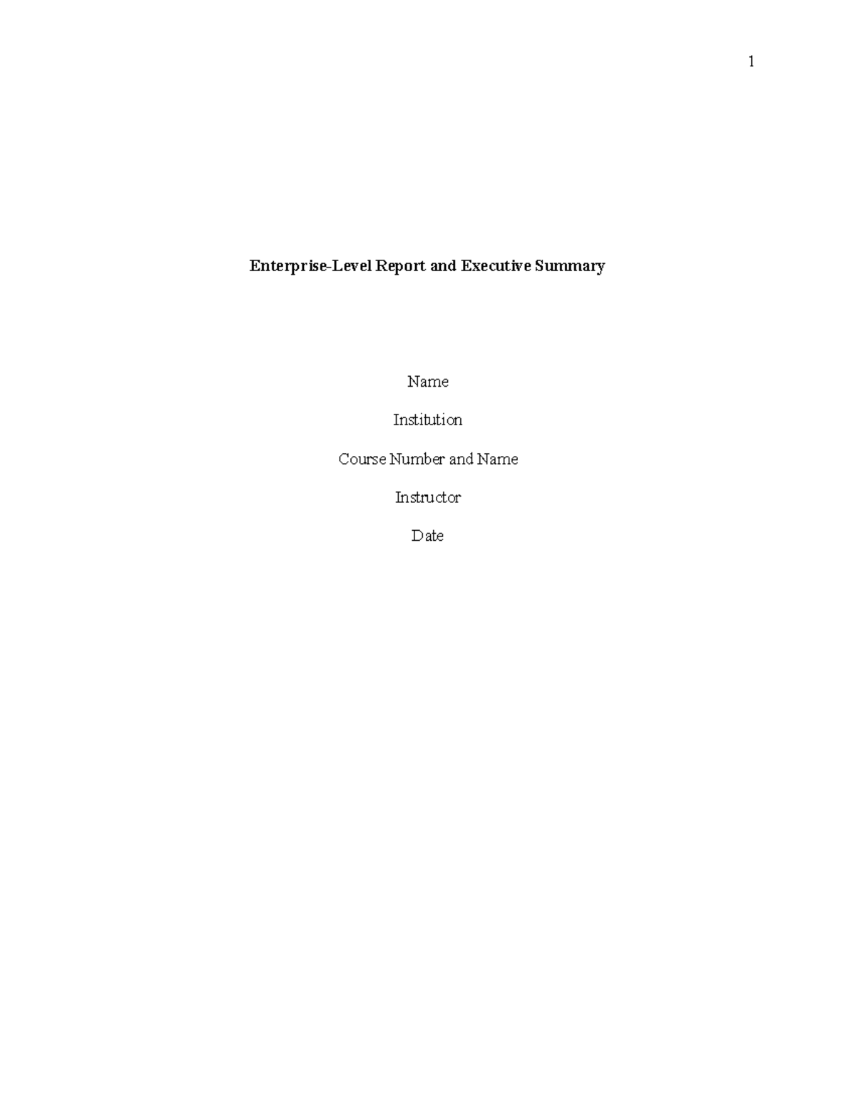 Enterprise Level Report and Executive Summary - Enterprise-Level Report ...