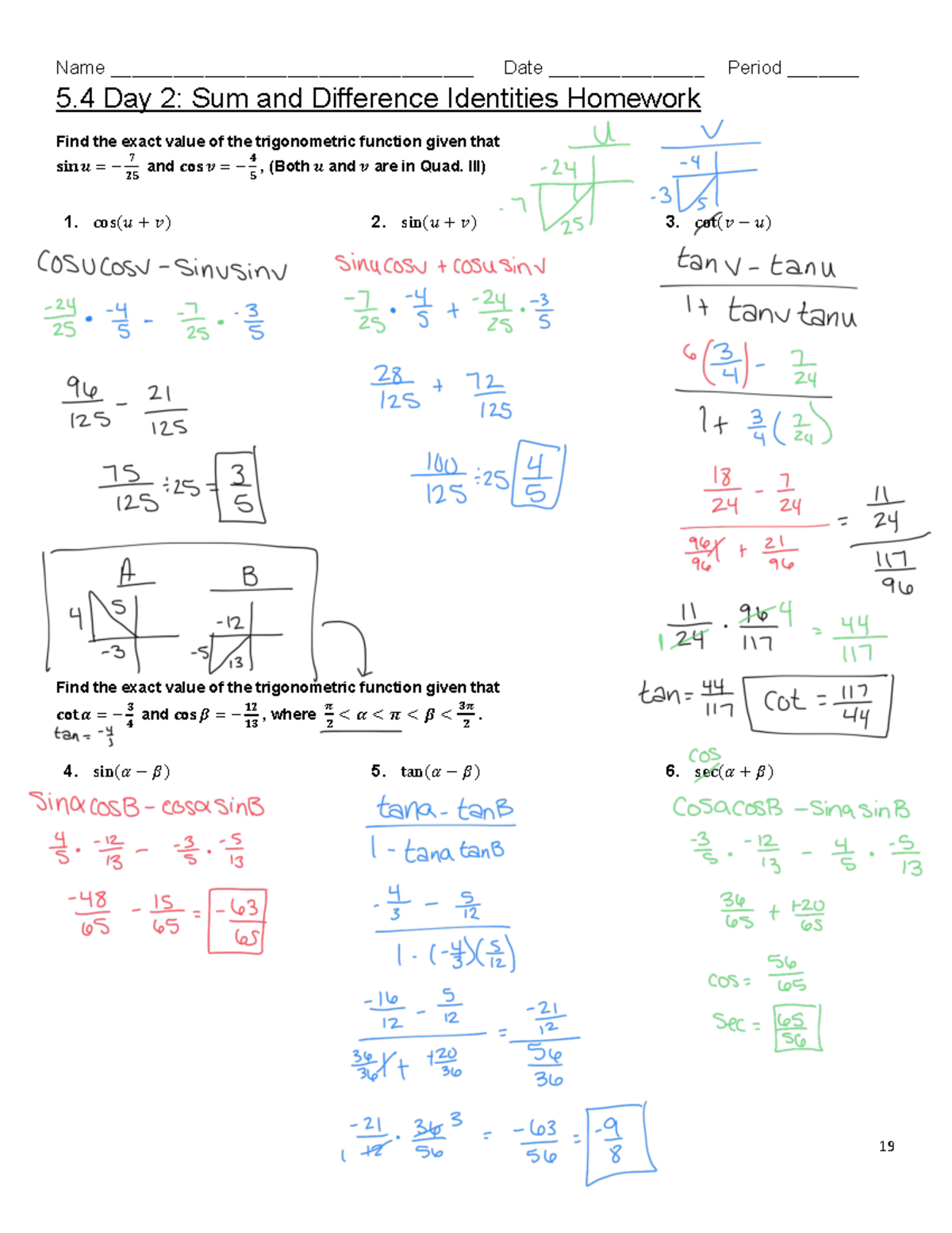 5.4 Day 2 HW Key 1 - Homework that can be used to review for the final ...