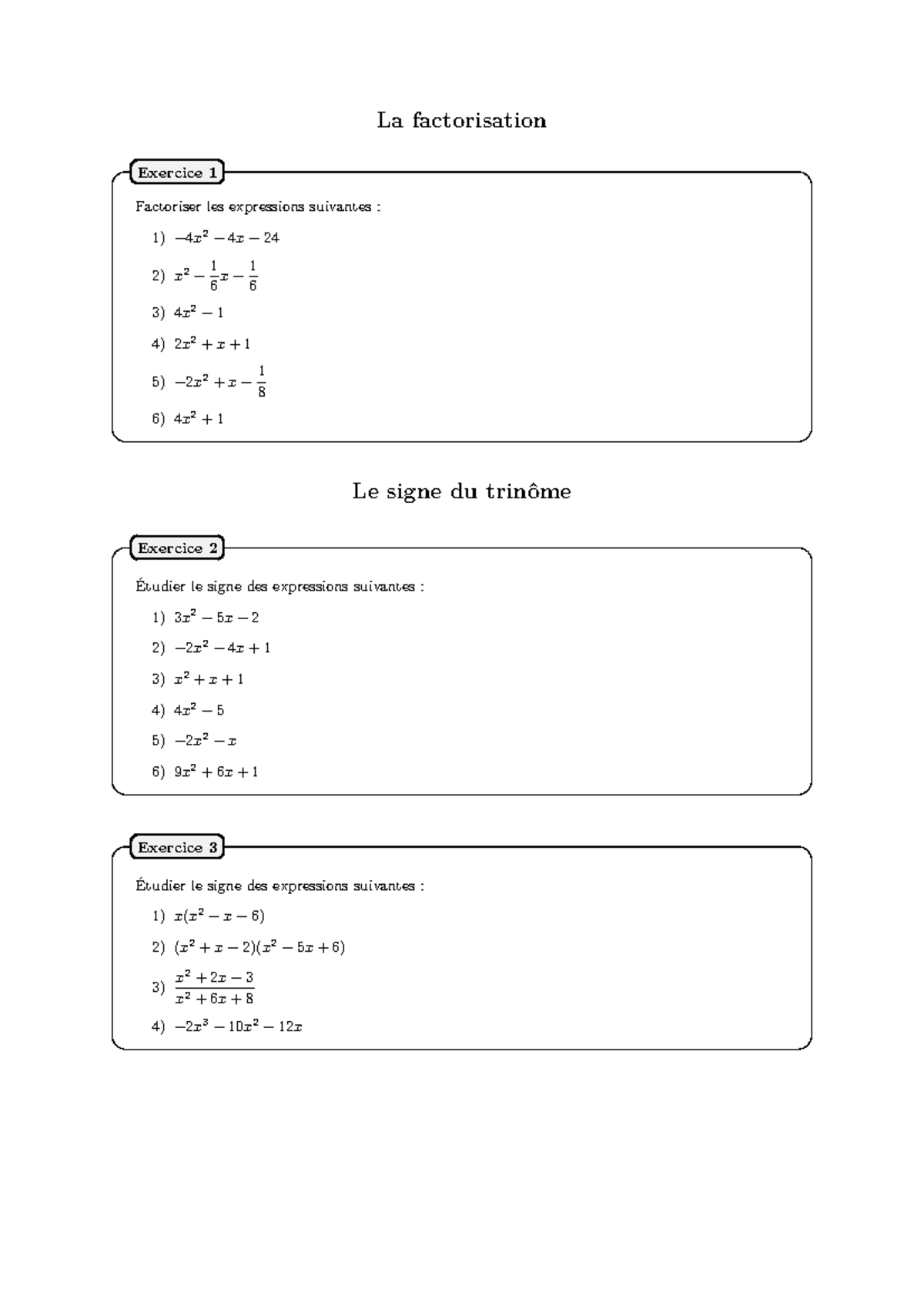 Ch1Ex2 1 - ss correction - La factorisation Exercice 1 Factoriser les ...