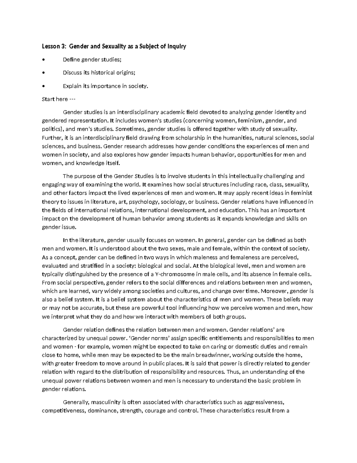 Lesson-3 - gender and society - Lesson 3: Gender and Sexuality as a ...