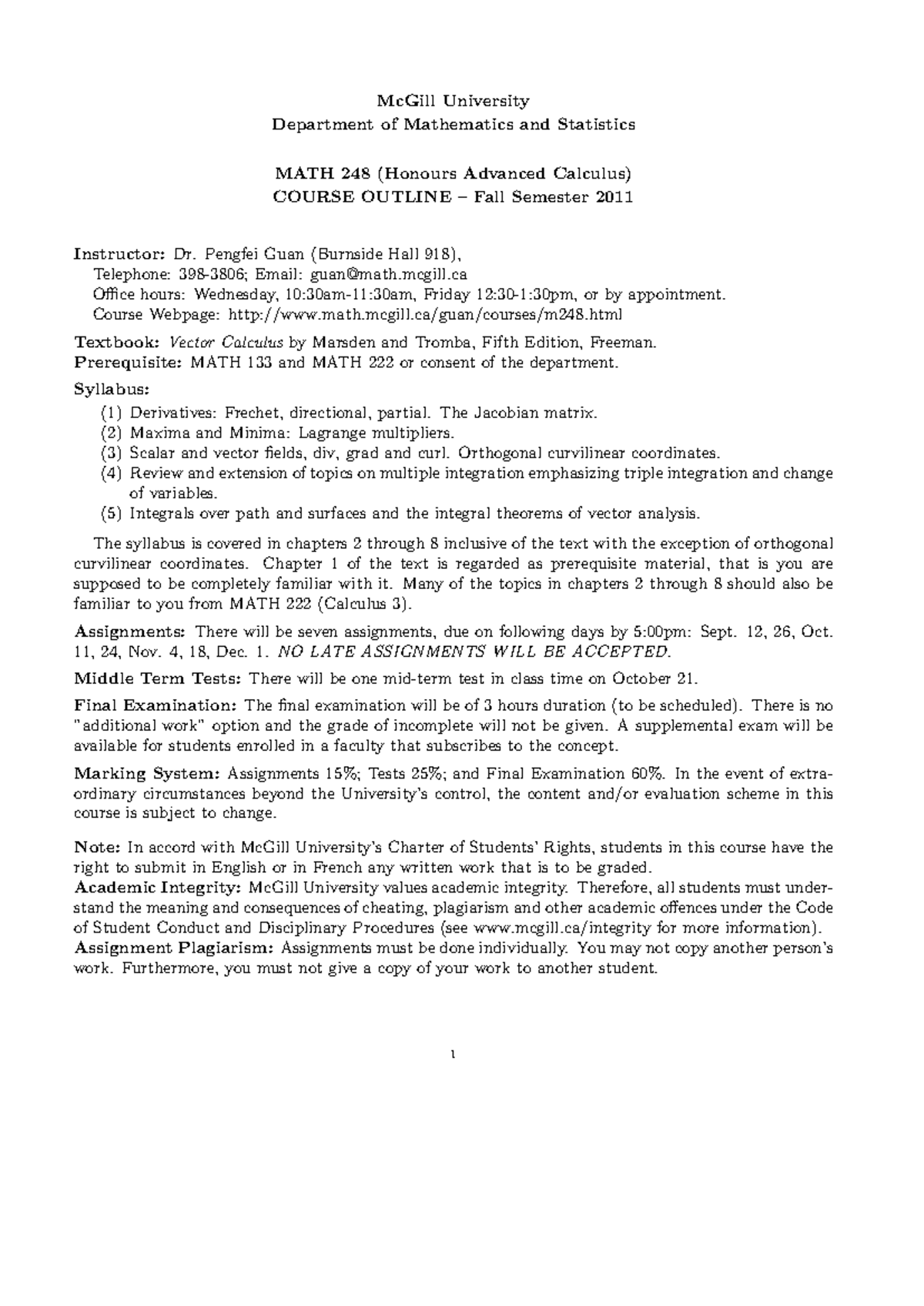 139854501 Math 248 2011 Syllabus Mcgill University Department Of Mathematics And Statistics