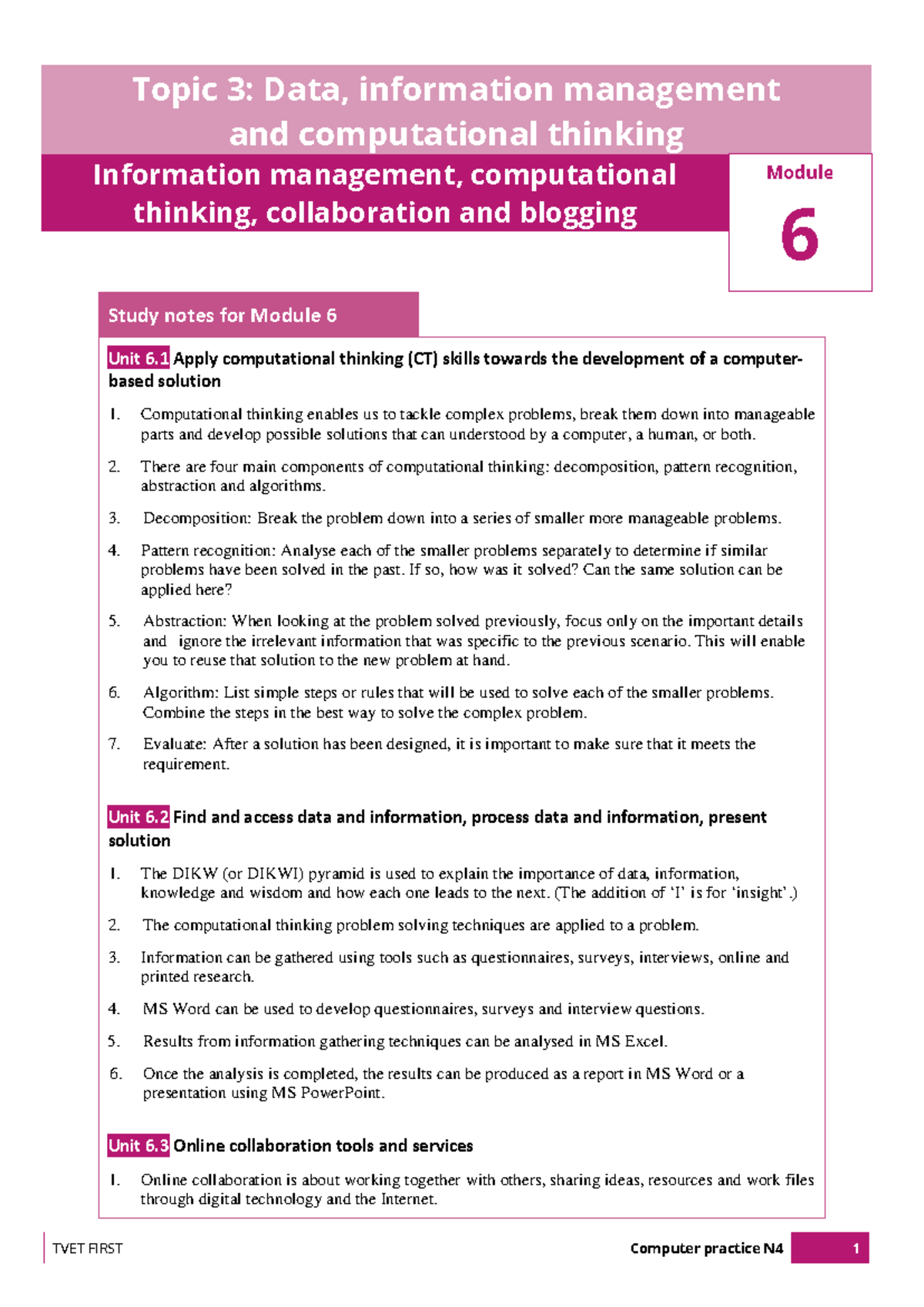 TVET First CP N4 - Module 6 - Study Notes - TVET FIRST Computer ...