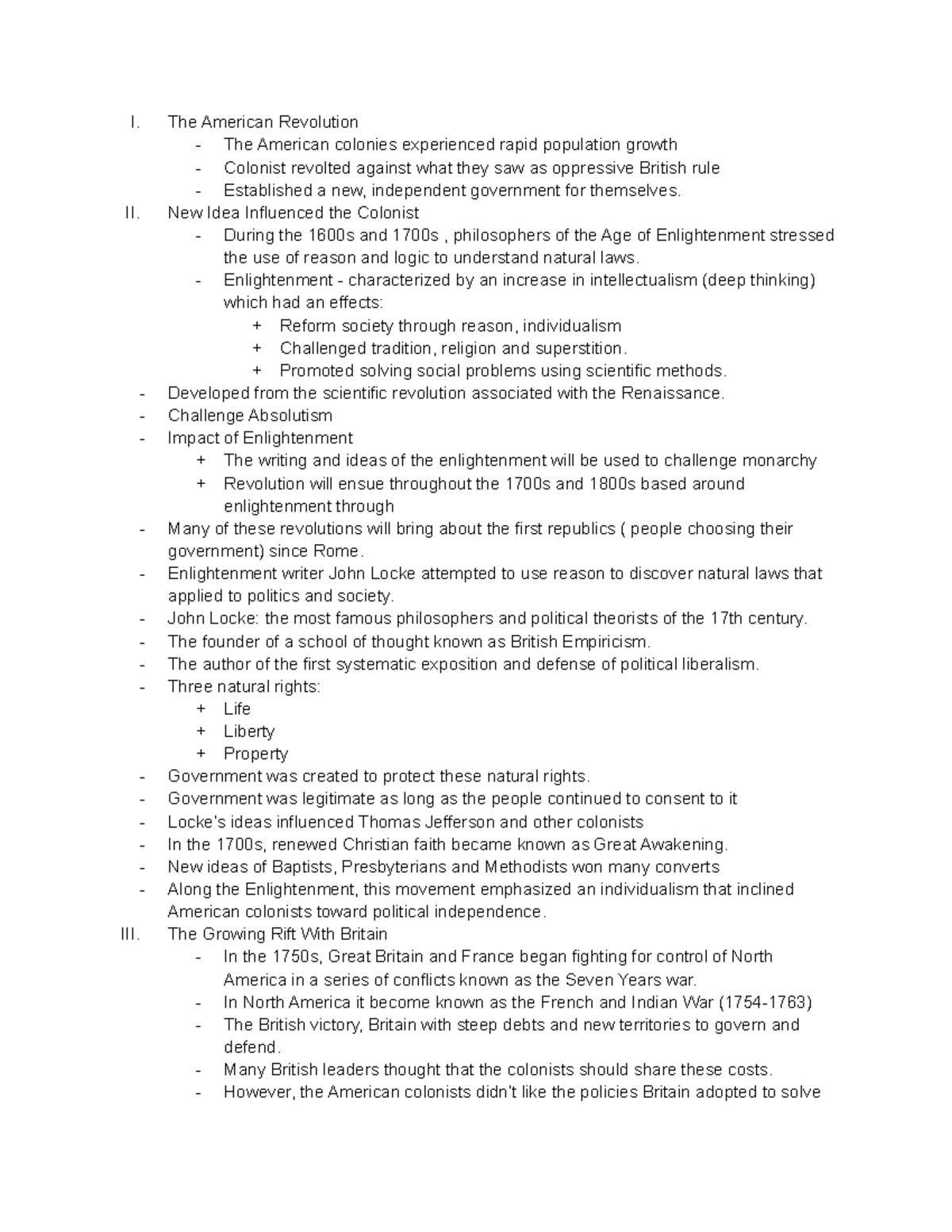 US History - Chapter 1 Set 2 - I. The American Revolution - The ...